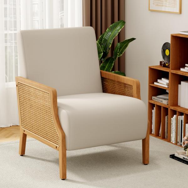 商品名:  WENTMENT Modern Accent Chair, Armchair with Natural Rattan Armrest, Upholstered Living Room Chair Comfy Single Sof...