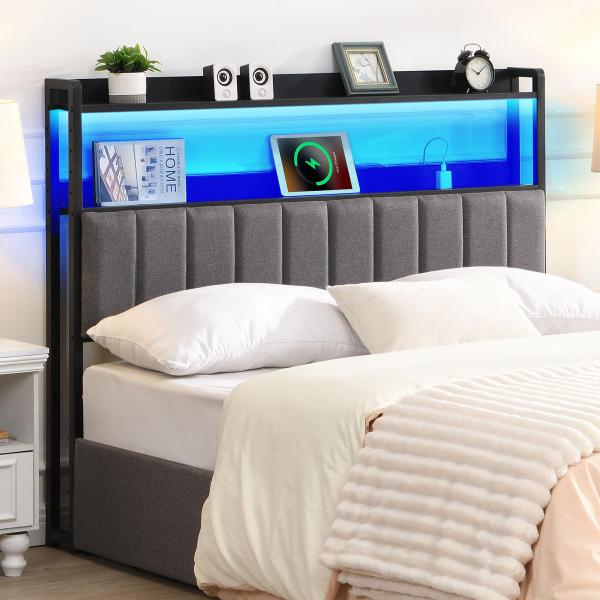 商品名:  Anwick Headboard for Full Size Bed, Upholstered Headboards with Outlets, USB Ports and LED Light, Linen Head Board...