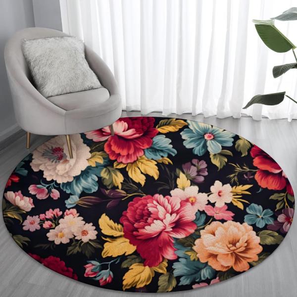 商品名:  Watercolor Flower Round Rug 3 ft - Washable &amp; Non-Slip Soft Antique Plant Circle Rugs for Office Chair, Vintag...