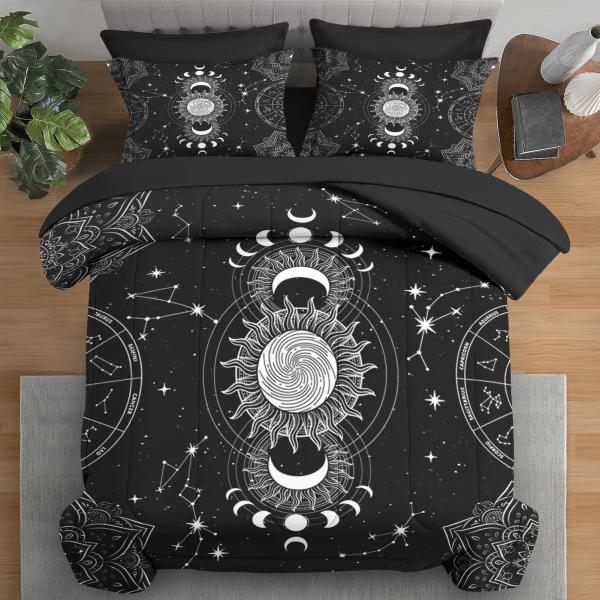 商品名: Pamnest 掛け布団セット ツインサイズ サンムーン タロット ヴィンテージ 5点 寝具 子供と大人用 ボヘミアンレトロベッドシーツセット ボックスシーツ枕カバー&amp;枕カバー付き 寝室のベッドの装飾用 Pamnest C...