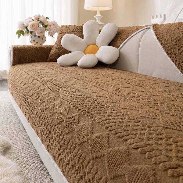 商品名: Aucrovee ソフトプラッシュカウチカバー、ノンスリップふわふわセクションソファカバー 3クッションソファソファLシャープソファスリップカバー ペット用、家具プロテクター(1個 36インチx70インチ カーキ) Aucrove...