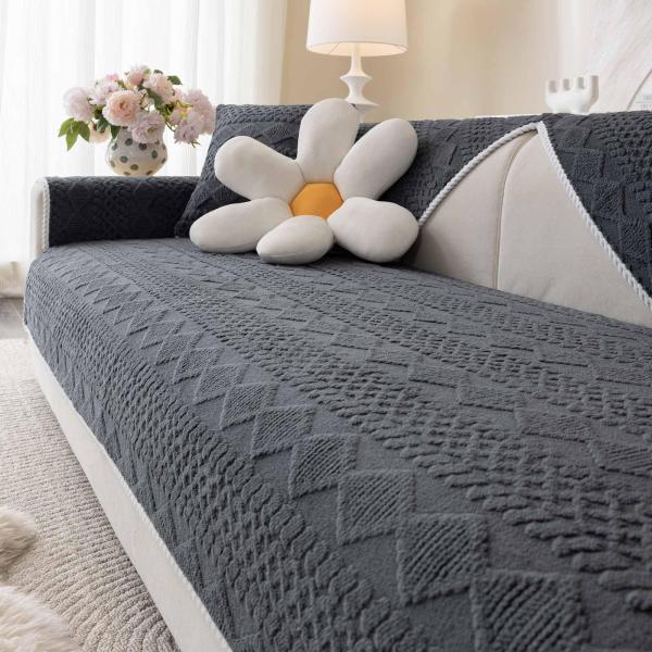 商品名: Aucrovee ソフトプラッシュカウチカバー、滑り止めふわふわセクションソファカバー3クッションソファ用Lシャープソファスリップカバー、家具プロテクター(28インチx28インチブラック1枚) Aucrovee Soft Plus...