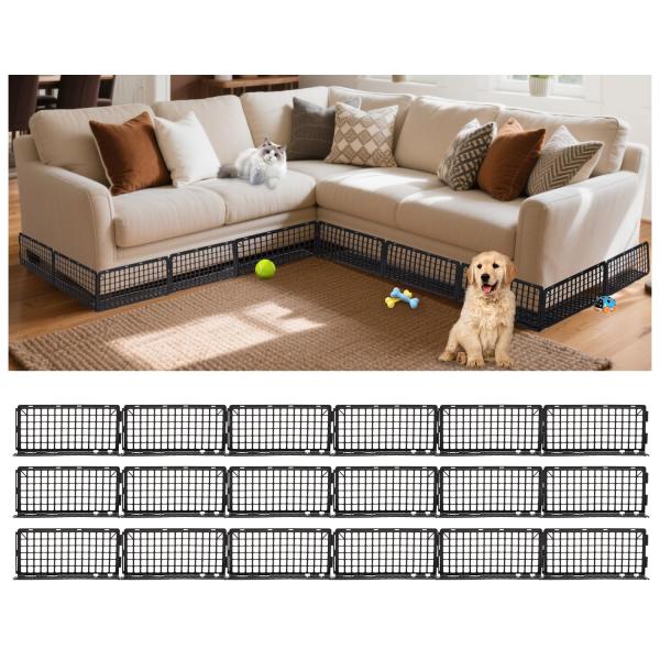 商品名: ソファ下ブロッカー 18個 262インチ/21.75フィート ペット用 ベッド下ブロッカー ペットが家具の下に隠れるのを防ぎます 取り外し可能 ソファの下に組み立て可能 ソファベッド/カウチキャビネット用 ブラック 6.5" He...