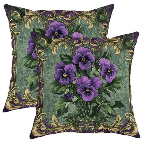 商品名:  Violet Pansy Pillow Covers Set of 2, Floral Pattern Cushions for Spring Home Decor, Vintage Style Throw Pillow Cas...