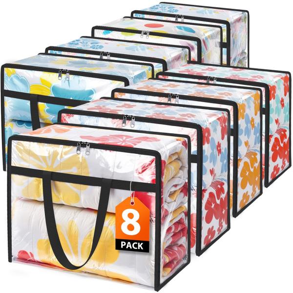 商品名: SpaceTrove 透明衣類ストレージバッグ、クローゼットオーガナイザーとベッド下収納コンテナ8個パック、掛け布団、ブランケット、寝具、羽毛布団、PVCパッキングバッグ90L用のジッパー付き折りたたみ式移動バッグ SpaceTr...