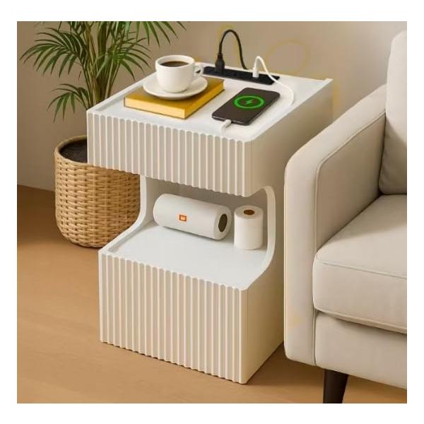 商品名: YADESGIN ナイトスタンド YADESGIN Night Stand with USB-C Charging, Adjustable RGB LED Lights, Modern White Nightstand with ...