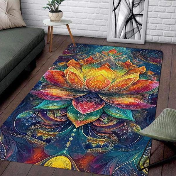 商品名:  Lotus Rug, Floral Decorative Area Rug, Chakra Yoga Floral Mandala Beauty Art Meditation, Non-Slip Round Carpet for...