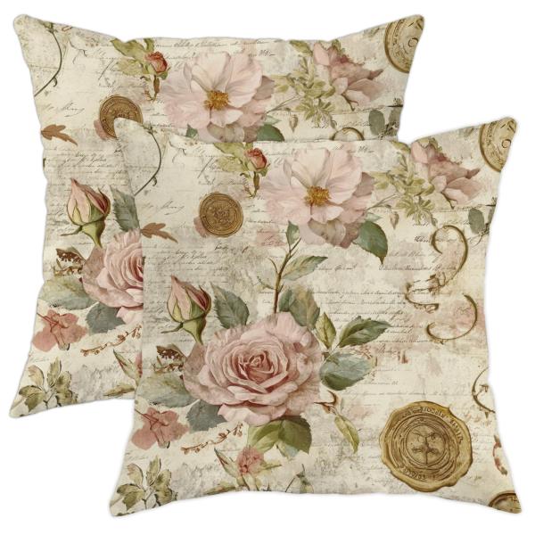 商品名:  Antique Floral Pillow Covers Set of 2, Dusty Peach Rose Botanical Decorative Throw Pillows, Vintage Style Rustic H...