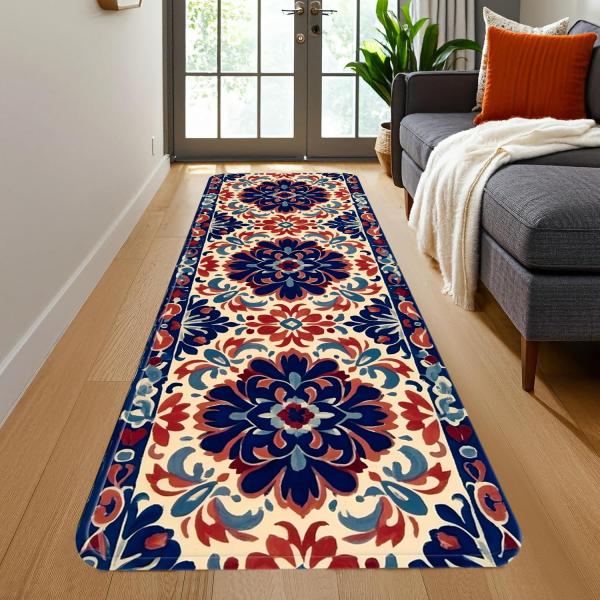 商品名:  Hallway Runner Rug Non Slip Washable Laundry Mat Boho Kitchen Rugs Vintage Distressed Farmhouse Floor Carpet for B...