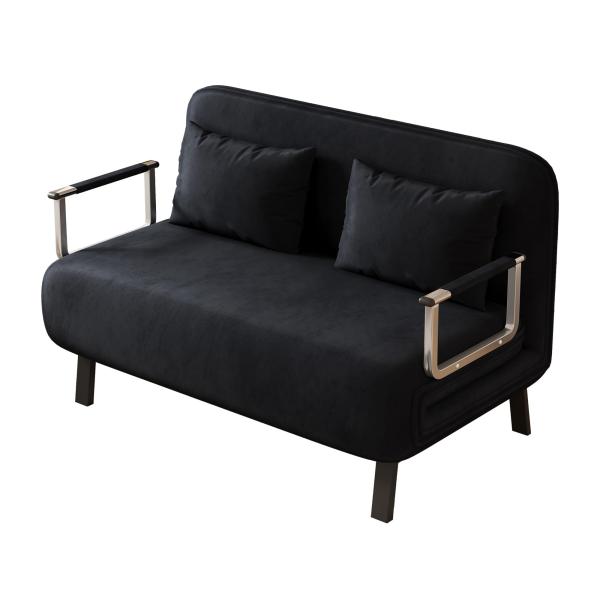 商品名:  39″Convertible Black Futon ,Velvet Mini Couch with Adjustable Backrest and Pillow, Foldable Lounge Sofa with Steel...