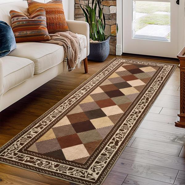 商品名:  nesrt Boho Runner Rugs for Hallway 2x6Ft Non Slip Washable, Bordered Checkered Kicthen Rug Runners, Low Pile Soft ...