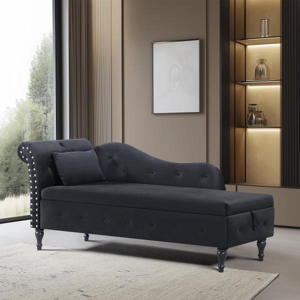 商品名:  60" Modern Velvet Chaise Lounge Indoor,Upholstered Lounge Chair with Left Armrest and Lumbar Pillow, Tufted Storag...