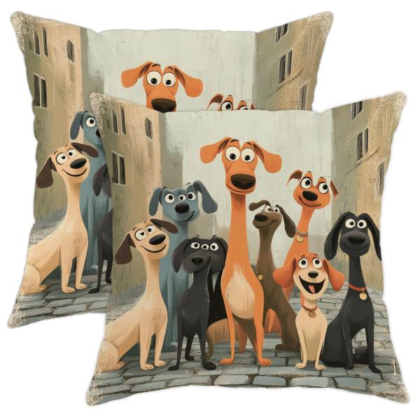 商品名:  Dog Themed Pillow Covers Set of 2, Cartoon Dog Friends Throw Pillows Case, Fun Decorative Square Animal Decor for ...