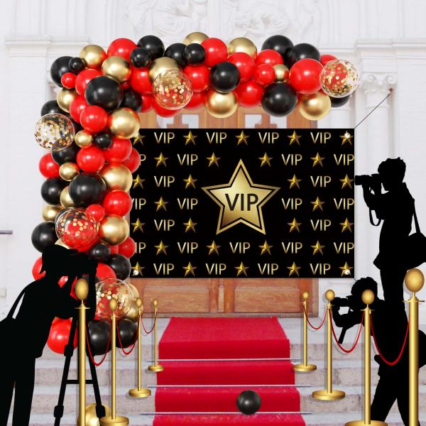 商品名:  Vip Party decorations - Red Carpet Party Decorations with VIP Photography Backdrop, Gold Black Red Balloons for Ho...