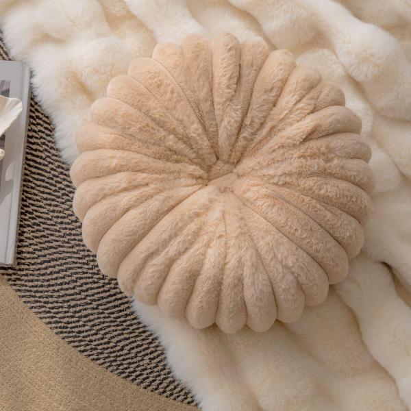 商品名: vctops ラウンドスローピロー ソフト フェイクファー 装飾枕 スモール パンプキン スローピロークッション リビングルーム ソファベッド用 (カーキ、直径13.7インチ) vctops Round Throw Pillow ...