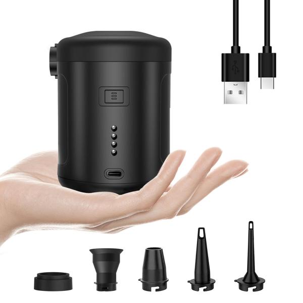 商品名: ポータブル電動エアポンプ、5つのノズル付き、4.5kPa、6000mAh大容量バッテリー、Type-C充電、プールフロート、エアベッド、エアマットレススイミングリング、真空収納バッグ用空気注入式空気抜き(ブラック)。 Portab...