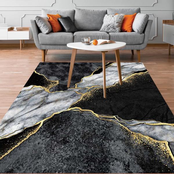 商品名:  Luxury Black Gray Gold Cracked Marble Veins Area Rug 7x10 Modern Abstract Art Deco Rugs for Living Room Bedroom Fa...