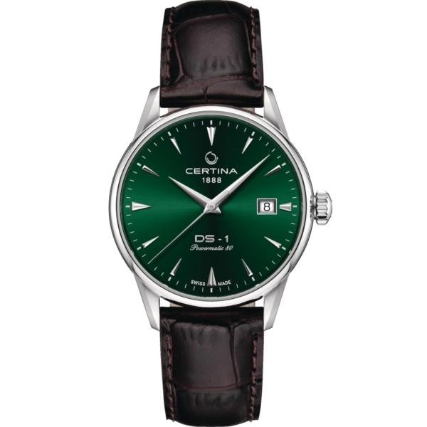 商品名:  Certina, Mens, DS 1, 38, mm, Leather, Automatic, Powermatic 80, Nivachron, Date, Watch, Green, Leather, C029207160...