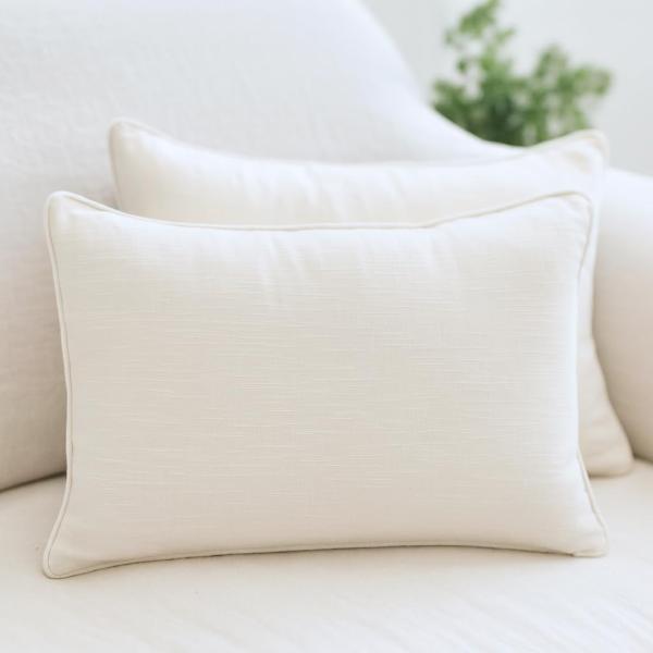 商品名: クリームホワイトクッションカバー 12x20 パイピングウェルトエッジテクスチャコットン装飾腰部クッションカバー ウェルトトリム付き ニュートラルモダン長方形アクセントピローケース ソファベッド用 2枚セット Cream Whit...
