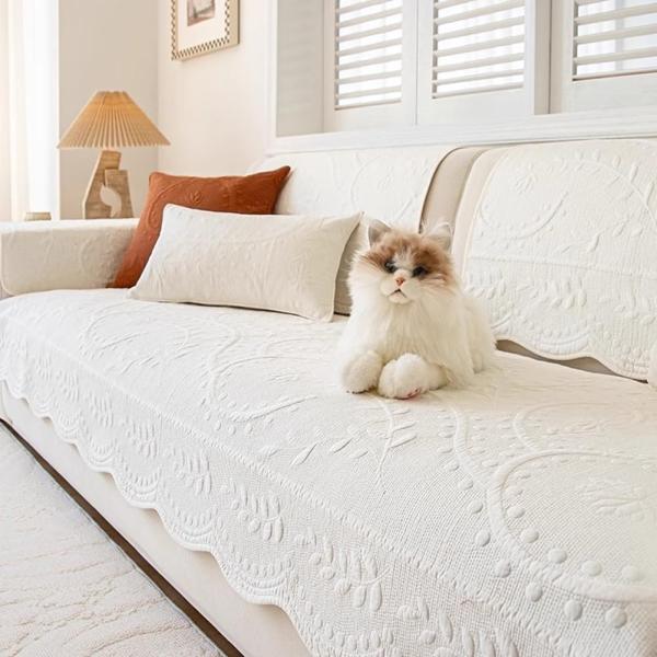 商品名: XSlive リーフ フローラル コットン キルト 犬 カウチ カバー ソファ ファームハウス 素朴 刺繍 セクション カウチ カバー ソフト 滑り止め ソファ スリップカバー 家具プロテクター 子供/ペット用 (白、71.1 c...