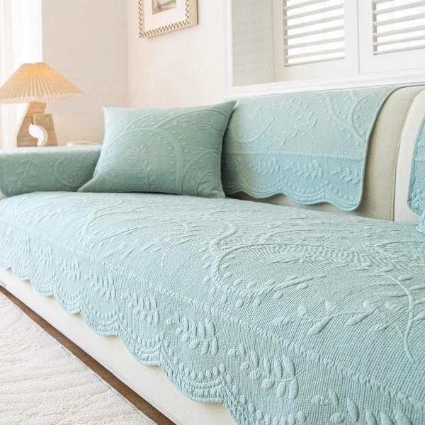 商品名: XSlive リーフ フローラル コットン キルト 犬 カウチ カバー ソファ ファームハウス 素朴 刺繍 セクション カウチ カバー ソフト 滑り止め ソファ スリップカバー 家具プロテクター 子供/ペット用 (ブルー, 109...