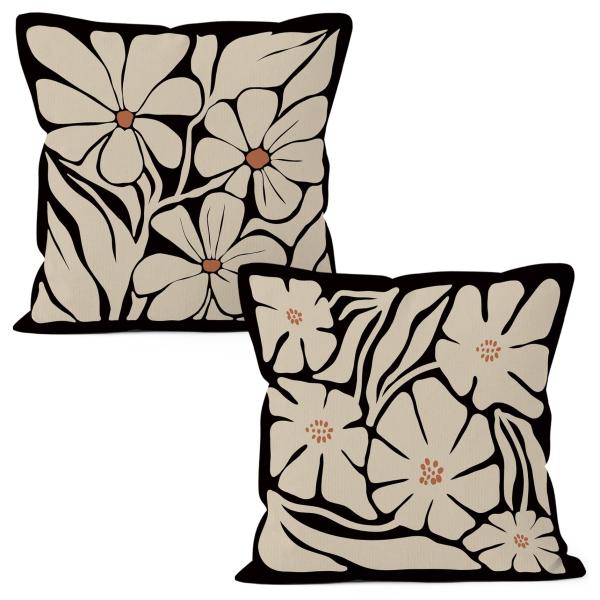 商品名:  MONALET Abstract Boho Floral Flower Throw Pillow Covers 18x18 Set of 2, Neutral Botanical Decor Pillow Cases for B...