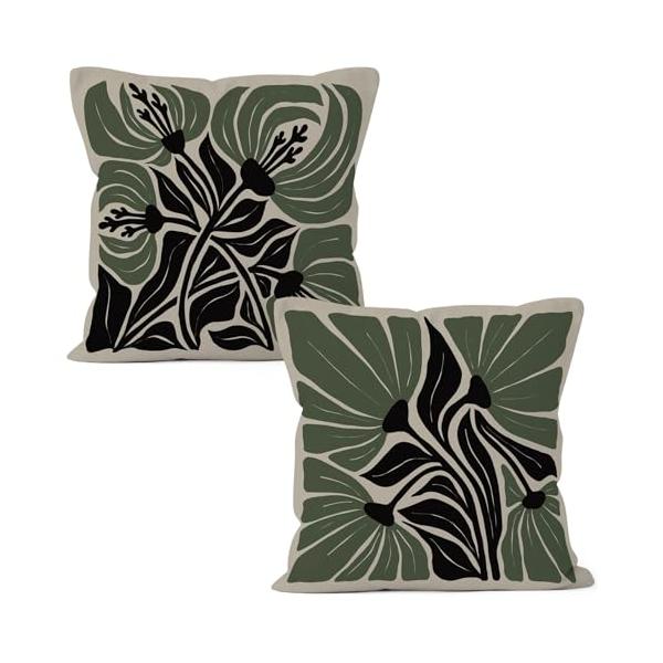 商品名:  MONALET Sage Green Boho Floral Flower Throw Pillow Covers 18x18 Set of 2, Abstract Botanical Decor Pillow Cases fo...