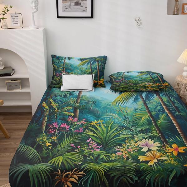 商品名:  Rejkxyw Palm Tree Sheets Twin Size, Tropical Rainforest Sheet Set, Nature Landscape Jungle Bed Sheets - 16 Inch De...