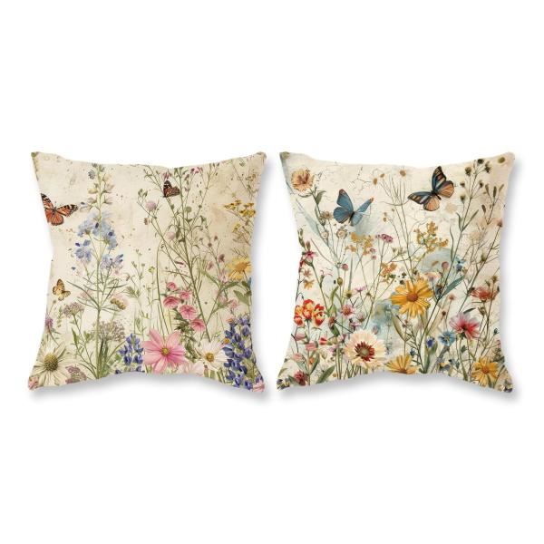 商品名: TAJWE 春 花柄 枕カバー 16x16インチ 2枚セット 野生の花 植物 蝶 装飾枕カバー 農家 夏 季節 クッションケース ソファ カウチ ホームデコレーション TAJWE Spring Floral Pillow Cove...