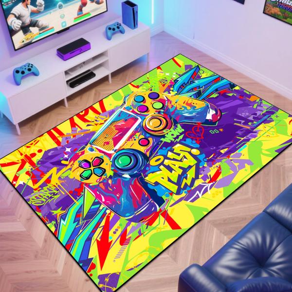 商品名:  Gaming Area Rug Teen Boys Carpet, Colorful Graffiti Gamepad Graffiti Background Game Controller Design for Game Ro...
