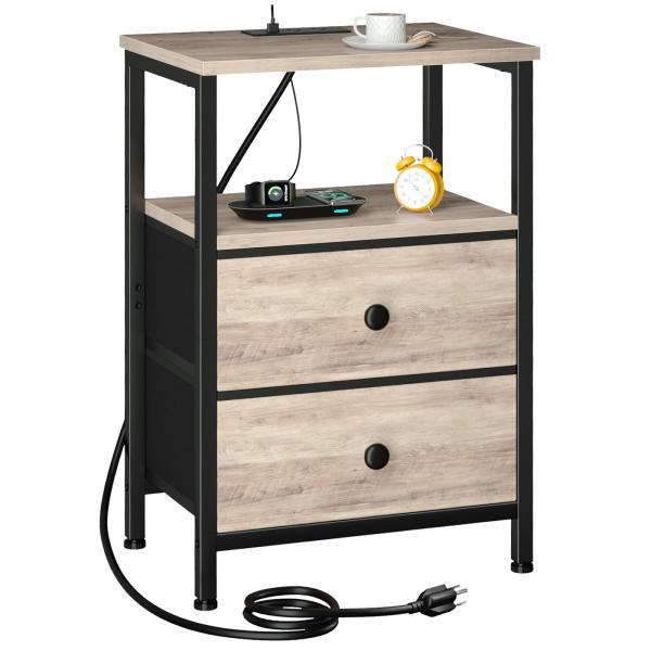 商品名:  LOAKEKEL Nightstand with Charging Station, End Table with 2 Fabric Drawers, Night Stand for Bedroom, Small Bed Sid...