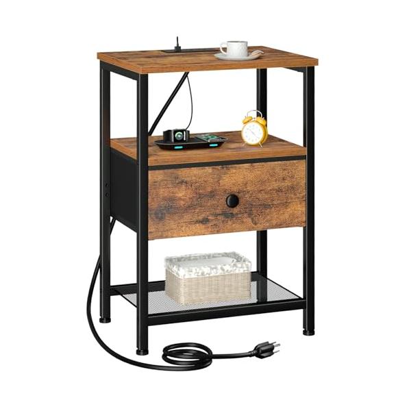 商品名:  LOAKEKEL Nightstand with Charging Station, End Table with Fabric Drawer, Night Stand for Bedroom, Small Bed Side T...