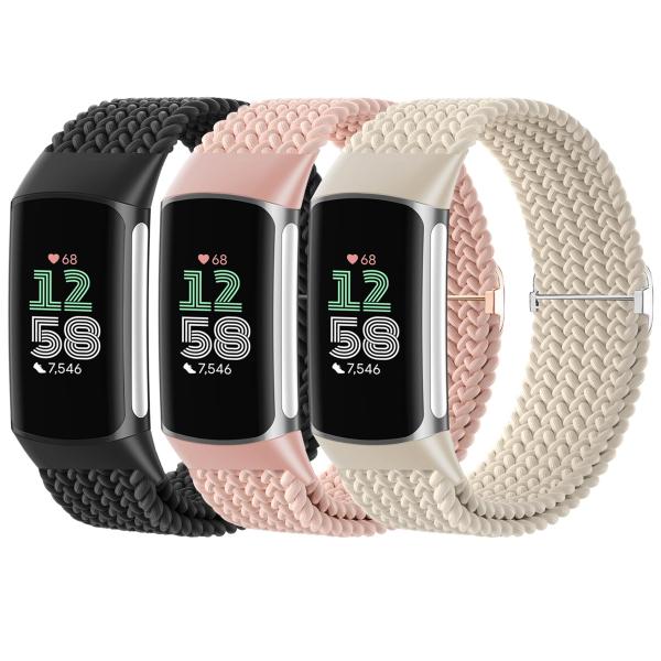商品名: 編組ソロループバンド Fitbit Charge 6/Charge 5対応 3個パック 調節可能なストレッチリストバンド ソフトウーブンナイロン製 Fitbit Charge 5/Charge 6トラッカースマートウォッチ用 男女...
