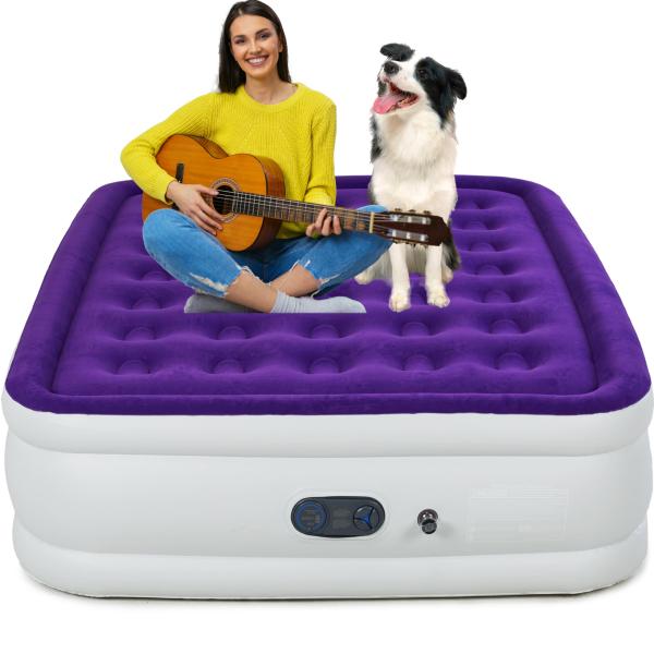 商品名: HikerSKY (ハイカースカイ) クイーンエアマットレス ポンプ内蔵 インフレータブルマットレス 自宅用 ブローアップエアベッド 3分 クイックインフレーション 空気を抜く 薄いベルベット トップ 18インチ クイーンサイズ ...