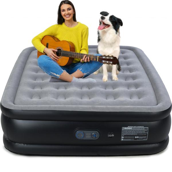 商品名: HikerSKY (ハイカースカイ) クイーンエアマットレス ポンプ内蔵 インフレータブルマットレス 自宅用 ブローアップエアベッド 3分 クイックインフレーション 空気を抜く 薄いベルベット トップ 18インチ クイーンサイズ ...