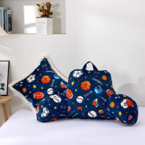 商品名: Aimuan 読書用クッション ベッドレスト ウェッジバックレスト クッション バスケットボール フットボール 野球 ネイビー ラグビーボール プリントコレクション ベッドに座った腕付き インディゴ Aimuan Reading ...