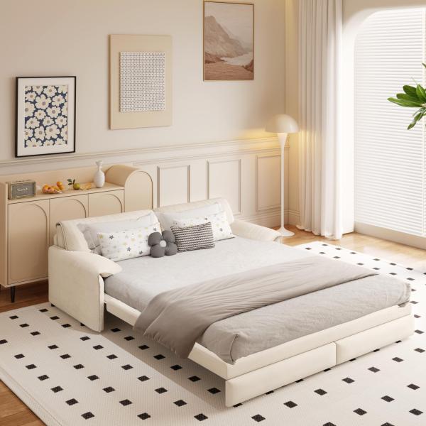 商品名:  66" Queen Pull Out Sofa Bed,3-in-1Convertible Futon Sleeper Sofa,Multi-Functional Velvet Loveseat Bed with Side St...