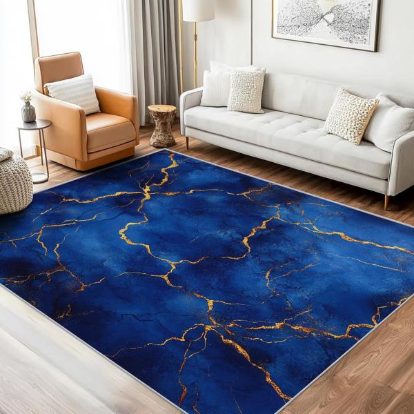 商品名:  NejTrenzy Blue Gold Marble Throw Rug 2x3, Washable Modern Abstract Rugs for Entryway Bedroom Kitchen, Contemporary...
