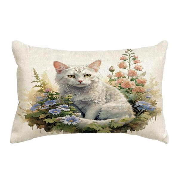 商品名: JAERUE 猫 装飾用クッションカバー 花柄 ファームハウス 装飾 枕カバー ソファ カウチ パティオ 春夏用 腰用クッションカバー 12×20インチ (ベージュ) JAERUE Cat Decorative Throw Pil...