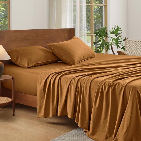 商品名:  AGGBEERY 100% French Linen Sheets Honey Ginger Queen Size Sheets Set, Breathable and Durable for Hot Sleepers, 4 P...
