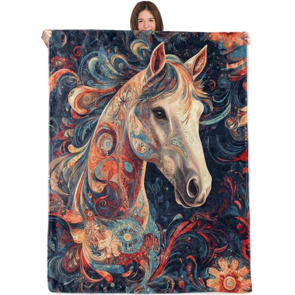 商品名: Wicked Artistic Horse Blanket、60x80インチ、心地よいフランネルスロー、カラフルな渦巻きと花柄、ダークデザイン、ソフトで軽量な女性用ギフトブランケット、ソファベッド、旅行用、クールな装飾。 WKED...