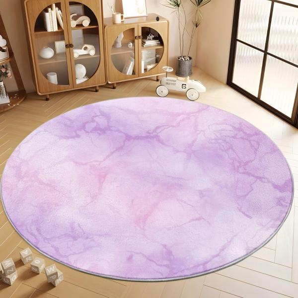 商品名:  Round Rug for Kids Bedroom Pink 3ft Marble Light Purple Circle Rug for Playroom, Washable Rug for Nursery, Small C...