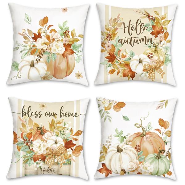 商品名: Bonhause 秋パンプキンスローピローカバー 18 x 18インチ 花瓶 フローラル 紅葉 リース Bless Our Home ベージュ オレンジ 装飾 ソフト ベルベット クッション ケース カウチ ソファ ホーム ベッド...