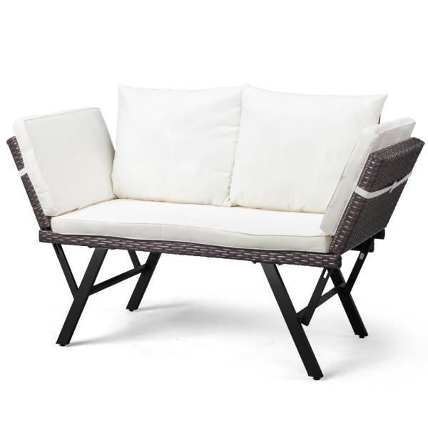 商品名:  Outdoor Convertible Sofa Daybed,Outdoor Sofa, Woven Rattan Patio Furniture, Convertible Daybed or Double Chair wit...