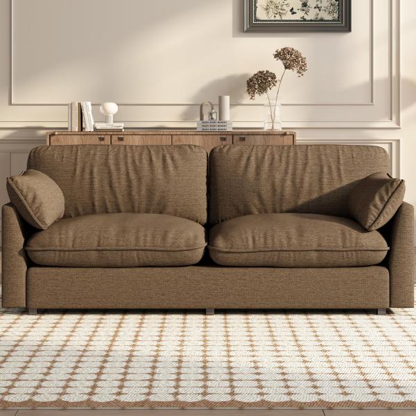 商品名:  GraceNook 82.67" Extra Large Loveseat Sofa, Brown Comfy Deep Seat Sofa Bed for Living Room with 2 Pillows &amp; Ar...