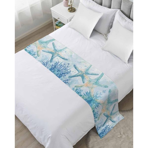 商品名:  DecorLovee Teal Blue Coastal Bed Runners for Cal King Size Bed, Decorative Bed Throws for Foot of Bed, Summer Ocea...