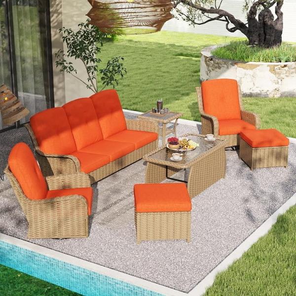 商品名:  Kinsuite 7 PCS Patio Furniture Set, Outdoor Conversation Sets with Swivel Chairs &amp; Ottomans, All-Weather Wicke...