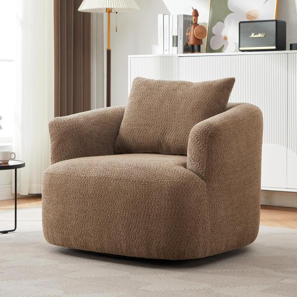 商品名:  360° Swivel Chair, 38.2" Accent Chair Sofa, Boucle Fabric Upholstered Swivel Barrel Sofa Chair with a Throw Pillow...