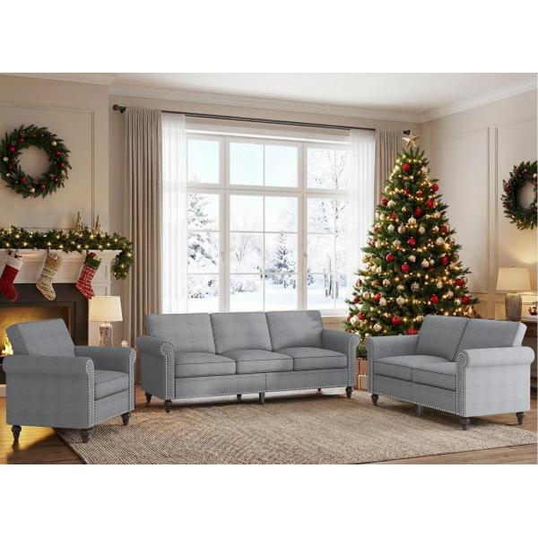 商品名:  BALUS 3 Piece Sectional Couches for Living Room, Sofa and Loveseat Set with Nailhead Trim Design &amp; Wood Frame,...