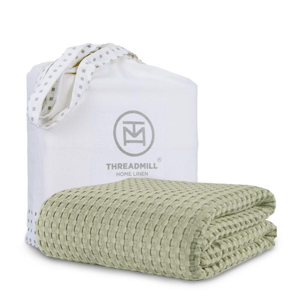 商品名: Threadmilll ワッフルブランケット キング | 通気性 軽量 冷却ブランケット | 竹由来のレーヨン製 | 冷却スローブランケット | 106 x 92インチ | セージグリーン Threadmill Cooling W...